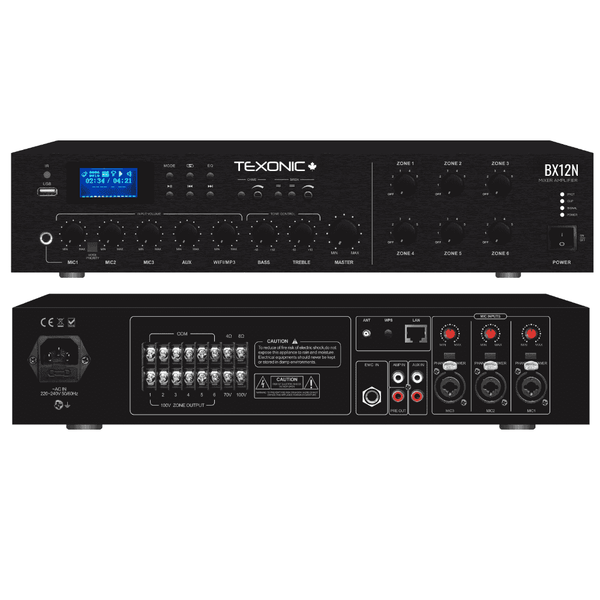 Wi-Fi Bluetooth Amplifier: 5-Zone 100V Speaker Control – TEXONIC AV Inc