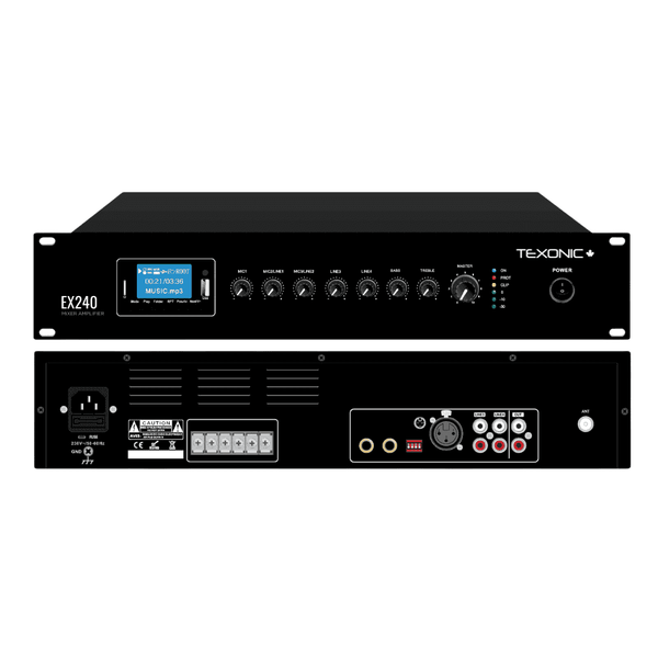 TEXONIC 240W 70V Amplifier with built in Bluetooth, FM Tuner & MP3 ...