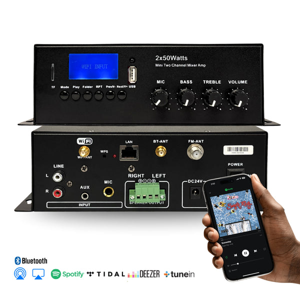Wi-Fi Hi-Fi Amplifier 2x50W - AirPlay, FM & Bluetooth | Premium Audio ...
